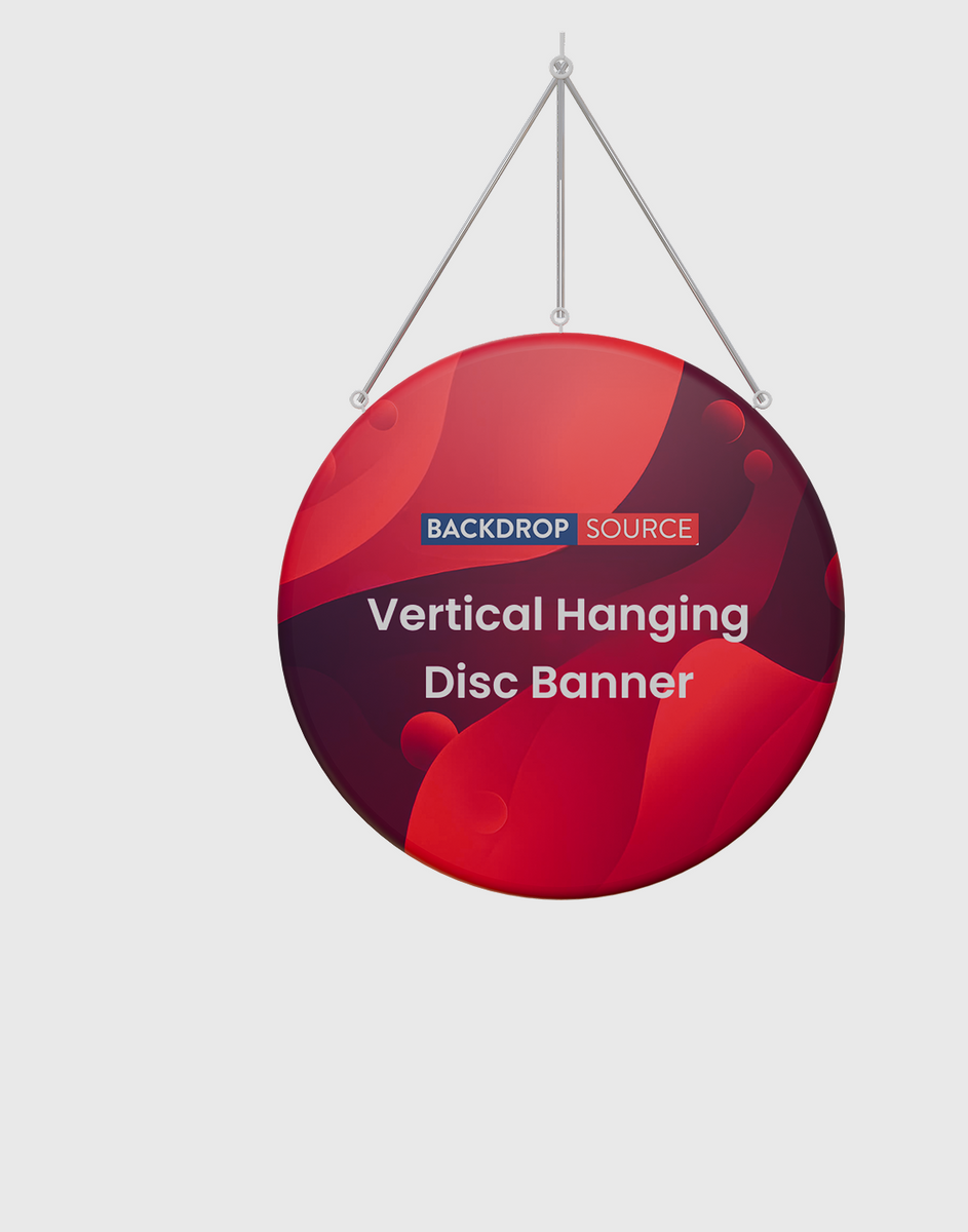 Vertical Hanging Disc Banner – Ceiling Display Canada – Backdropsource Canada