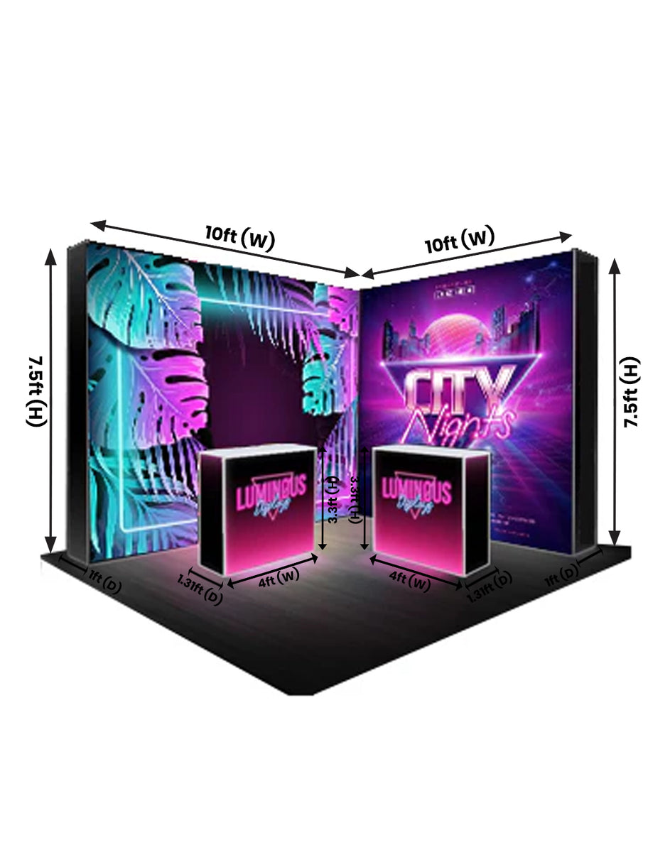 L-Shaped Illuminated Media Wall Set with Counters | 10ft x 10ft Trade ...