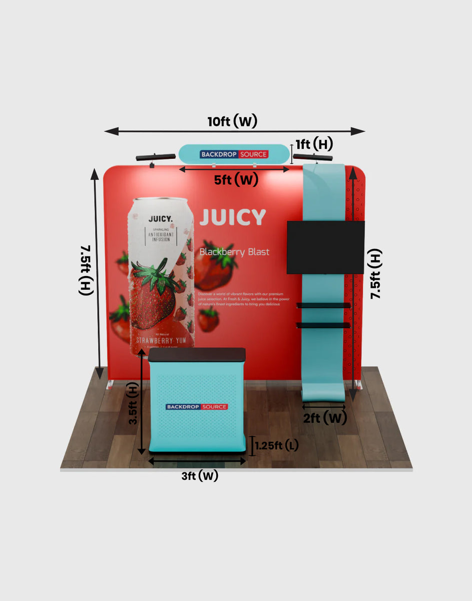 10ft Exhibit Kit with Straight Back Wall & Waterfall Shelving | Trade ...